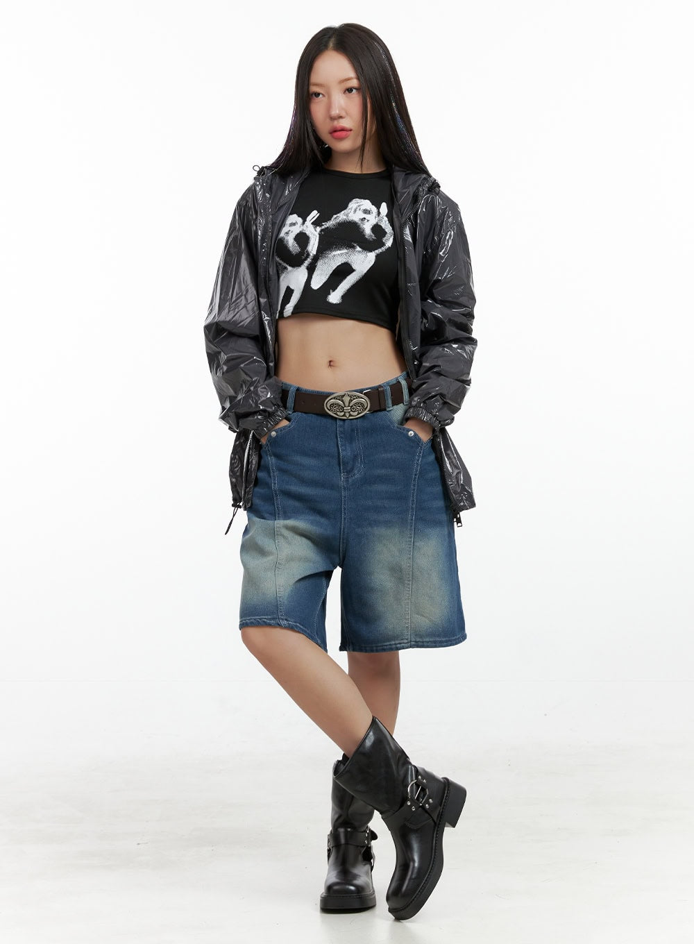 Blue Washed Baggy Jorts OL408 - Acubi style | LEWKIN