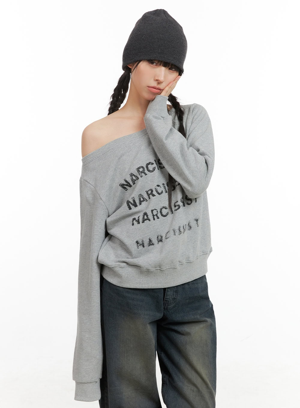 Cozy Lettering Off Shoulder Sweatshirt CG419 - Acubi style | LEWKIN
