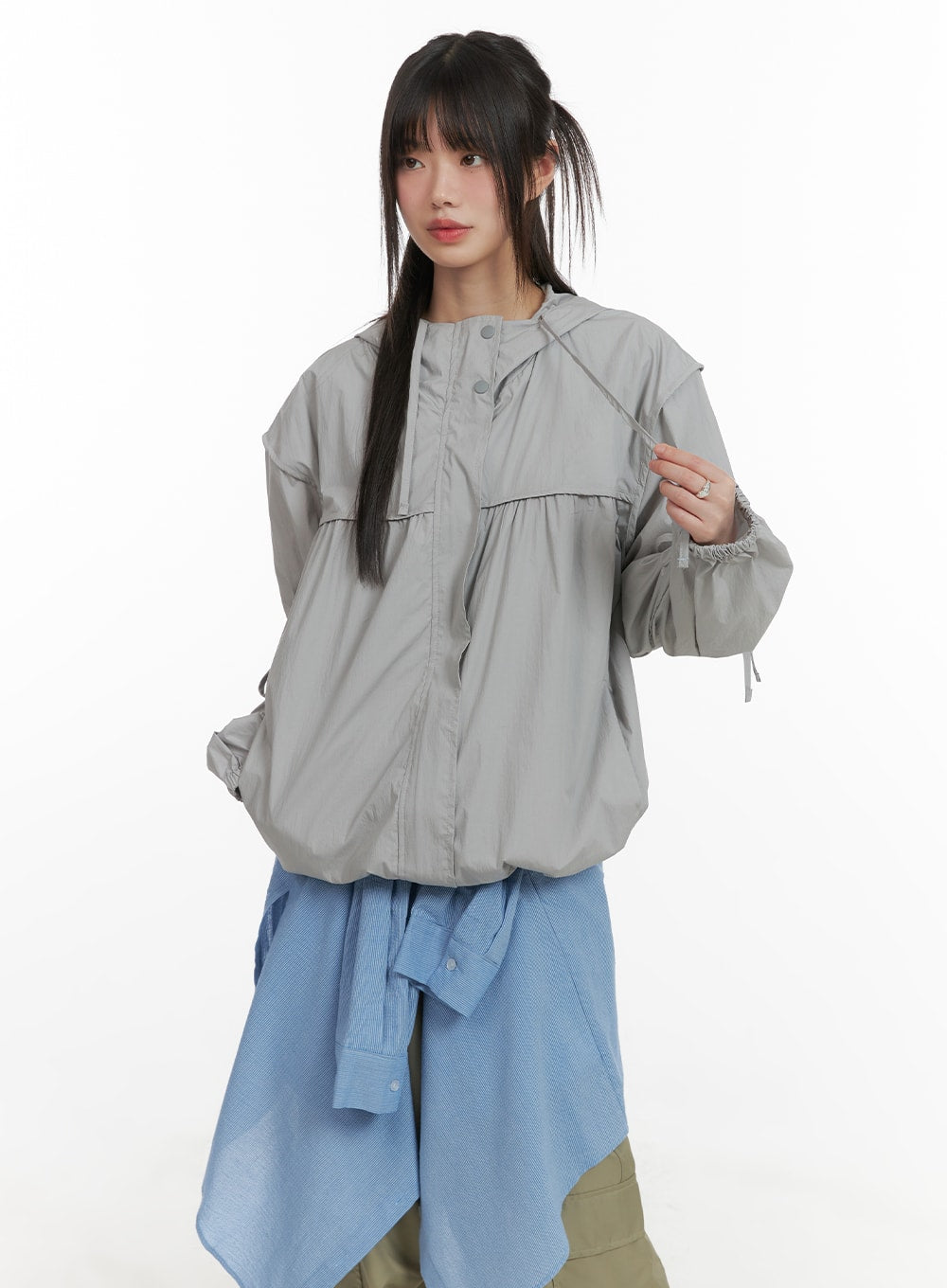 Hooded Drawstring Oversized Windbreaker CA418 - Acubi style | LEWKIN