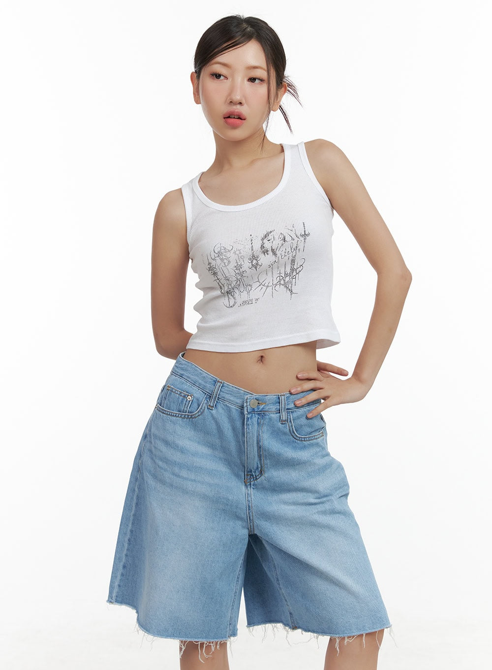 Graphic Cotton Tank Crop Top CL418 - Acubi style | LEWKIN