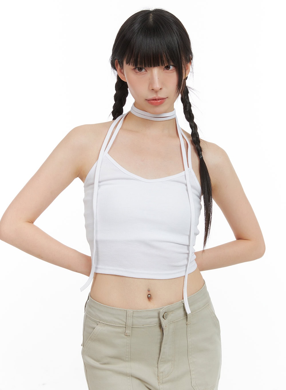 Tie Neck Crop Sleeveless Top CG408 - Acubi style | LEWKIN