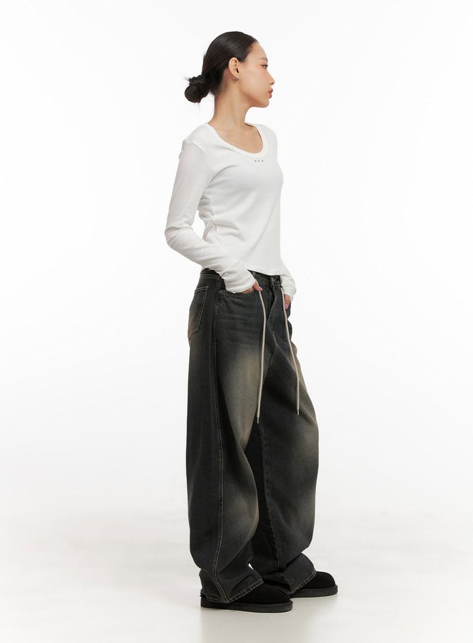 Matilda Washed Denim String Baggy Jeans CD410 - Acubi style | LEWKIN ...